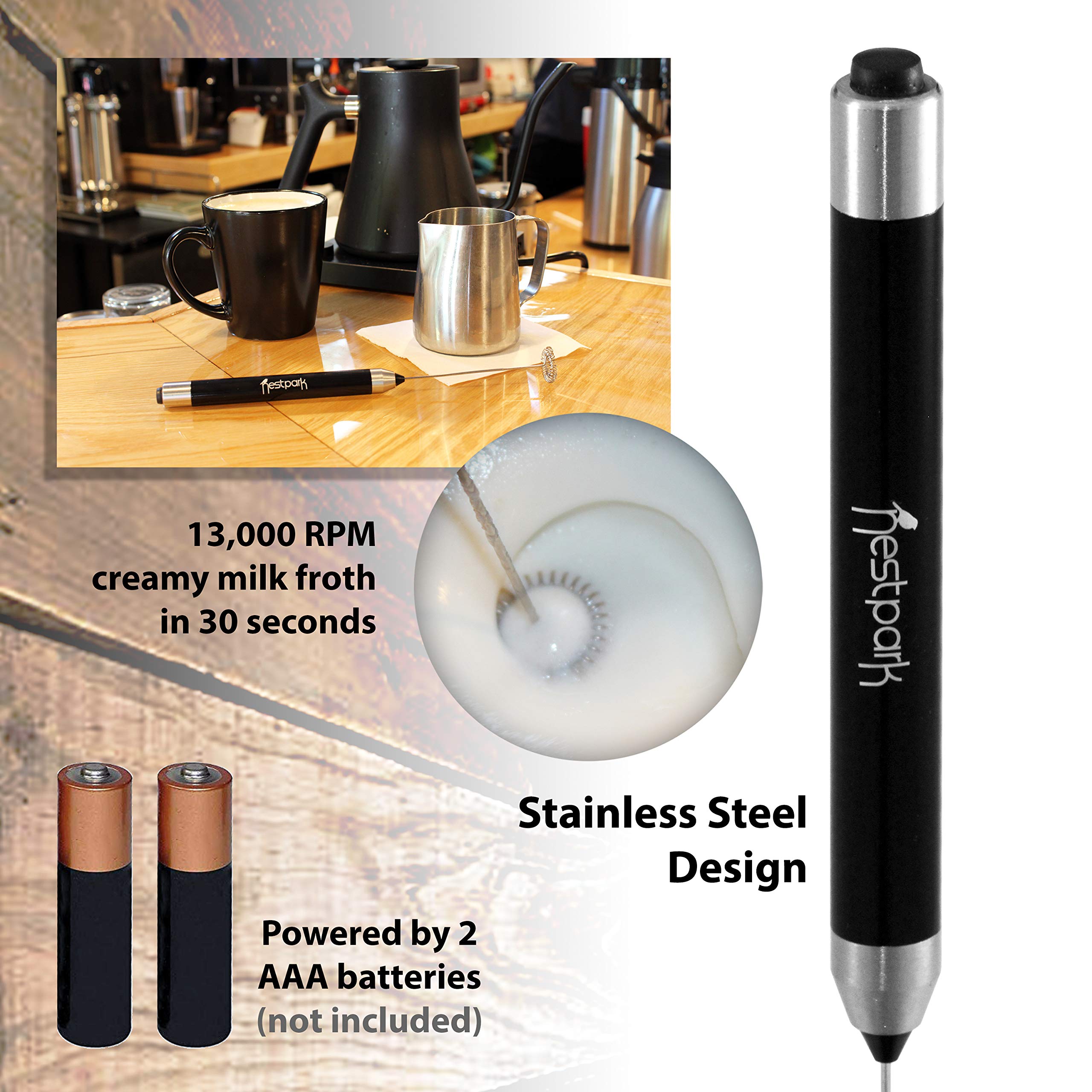 Nestpark Portable Drink Mixer Small Handheld Electric Stick Blender - Cordless and Battery Operated Bulletproof Keto Coffee Blender