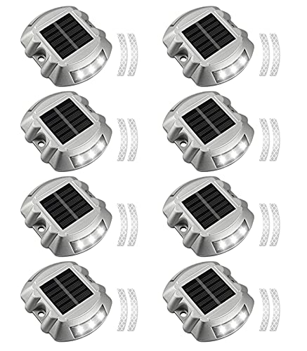 APONUO Solar Driveway Lights, Solar Dock Lights Outdoor Driveway Lighting IP67 Waterproof Outdoor Boat Dock Lamp for Driveway Stair Pathway Deck Cool White （8 Packs）