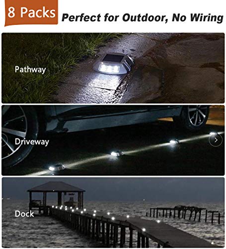 APONUO Solar Driveway Lights, Solar Dock Lights Outdoor Driveway Lighting IP67 Waterproof Outdoor Boat Dock Lamp for Driveway Stair Pathway Deck Cool White （8 Packs）
