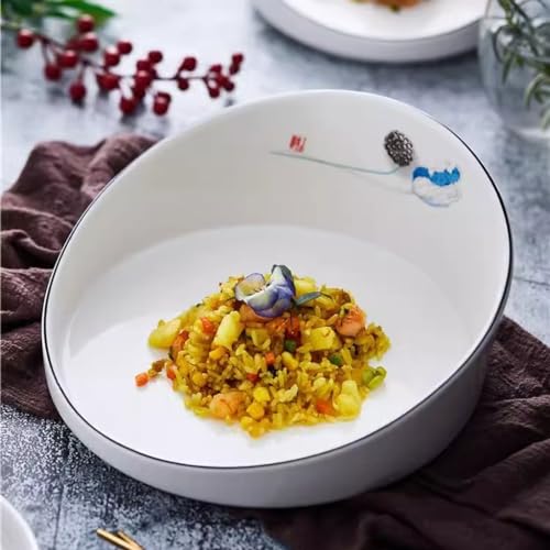 TOOSII Pasta Bowl Household Ceramic Cold Dish Plate Commercial Dish Plate Hotel Tableware, Salad Cold Dish Plate Bowls for Kitchen (Size : Medium)