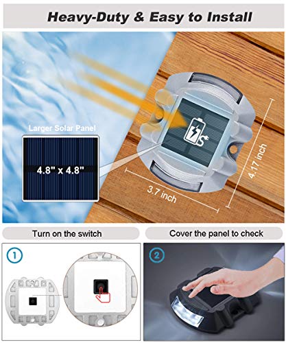 APONUO Solar Driveway Lights, Solar Dock Lights Outdoor Driveway Lighting IP67 Waterproof Outdoor Boat Dock Lamp for Driveway Stair Pathway Deck Cool White （8 Packs）