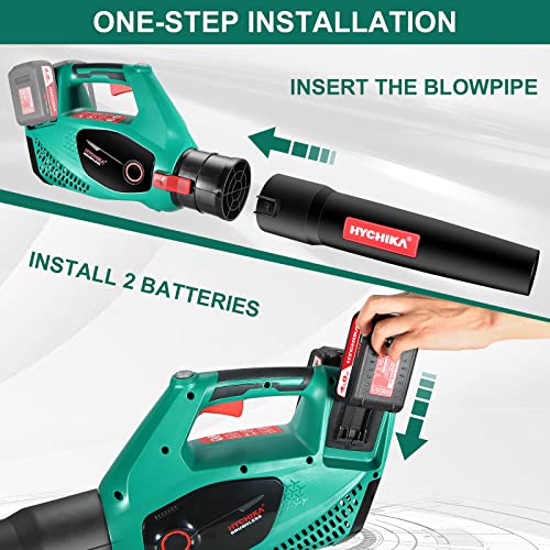 HYCHIKA 40V Cordless Leaf Blower Brushless,453CFM 131MPH Variable Speed 22500RPM,Electric Leaf Blower+2PCS 4.0Ah Li-ion Batteries & Charger,Handheld Sweeper for Blowing Leaves,Dust,Debris,Snow Blower