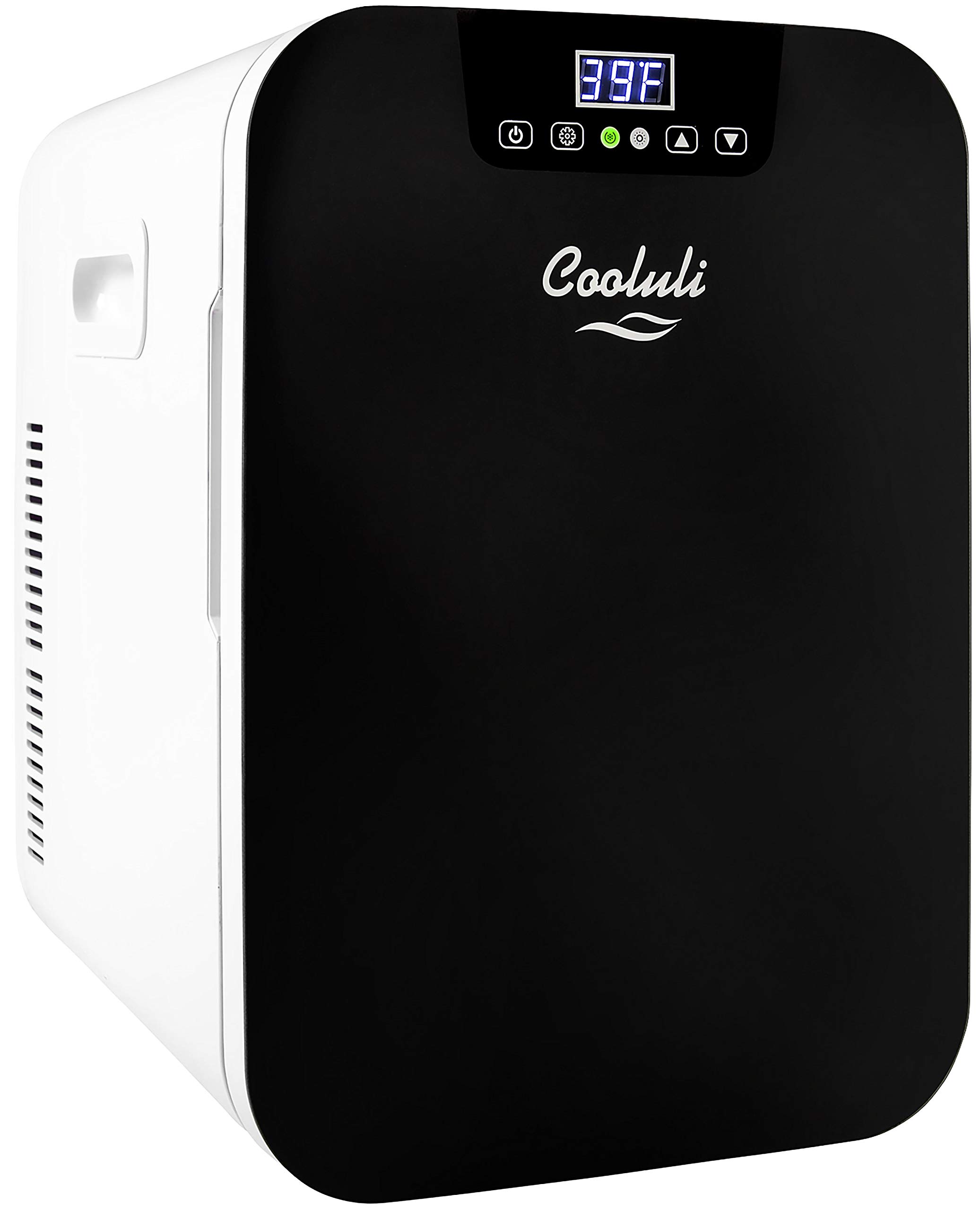 Cooluli 20L Mini Fridge For Bedroom - Car, Office Desk & College Dorm Room - Glass Front & Digital Temperature Control - 12v Small Refrigerator for Food, Drinks, Skincare, Beauty & Breast Milk (Black)
