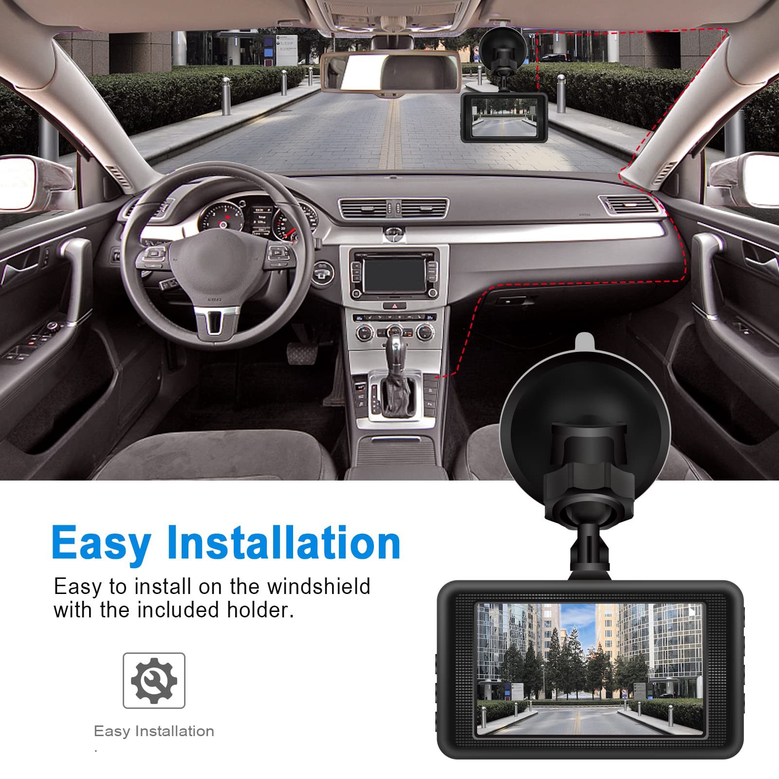 Dash Cam 720P Full HD, On-Dashboard Camera Video Recorder Dashcam for Cars with 3" LCD Display, Night Vision, WDR, Motion Detection, Parking Mode, 120° Wide Angle