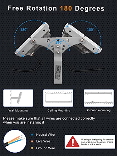 Ankishi 200W LED Flood Lights Outdoor, Waterproof IP67 20000LM Security Floodlights with 2 Adjustable Modules, 6500K Daylight White Outdoor Work Light for Garden, Yard, Stadium, Warehouse, Square