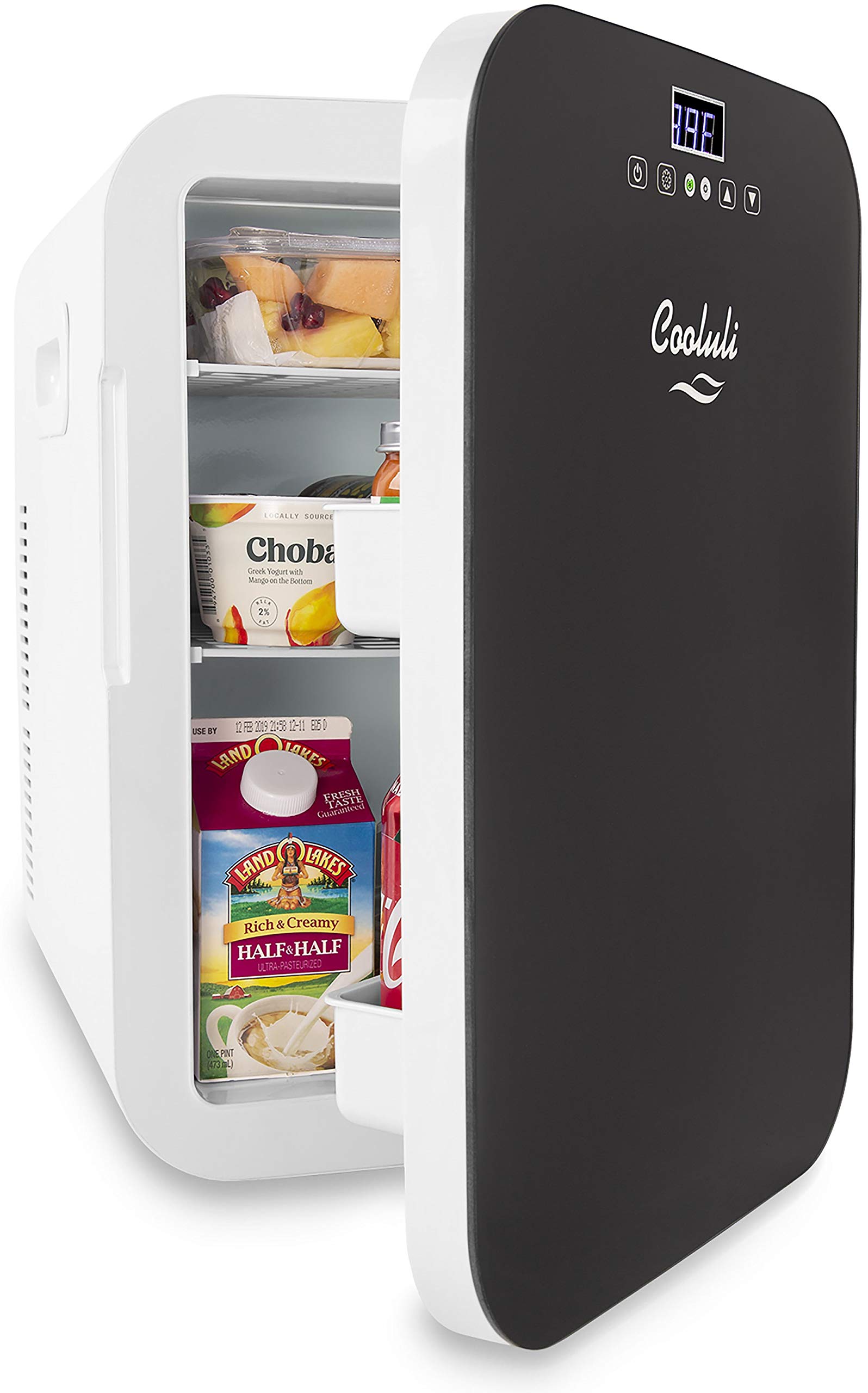 Cooluli 20L Mini Fridge For Bedroom - Car, Office Desk & College Dorm Room - Glass Front & Digital Temperature Control - 12v Small Refrigerator for Food, Drinks, Skincare, Beauty & Breast Milk (Black)