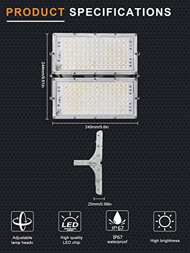 Ankishi 200W LED Flood Lights Outdoor, Waterproof IP67 20000LM Security Floodlights with 2 Adjustable Modules, 6500K Daylight White Outdoor Work Light for Garden, Yard, Stadium, Warehouse, Square