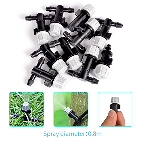 Kadaon 10m Home Garden Patio Misting Micro Flow Drip Irrigation Misting Cooling System with 10pcs Plastic Mist Nozzle Sprinkler for Plant Flower