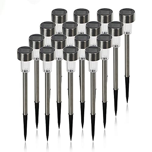 K JINGKELAI Solar Outdoor Lights Pathway, 16 Pack Stainless Steel Solar Lights Outdoor Waterproof LED Light Landscape, Solar Garden Lights for Yard Lawn Walkway Driveway (Cold White)