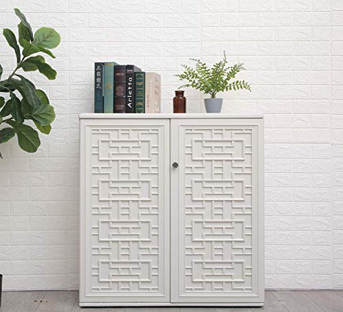 HOMSPARK Medium Resin Storage Cabinet Waterproof, 60-Gallon Indoor & Outdoor Deck Box for Garden Tools, kitchen Accessories, with 2 Laminate Shelves, (34 in. L x 15 in. W x 36 in. H, Light Beige)