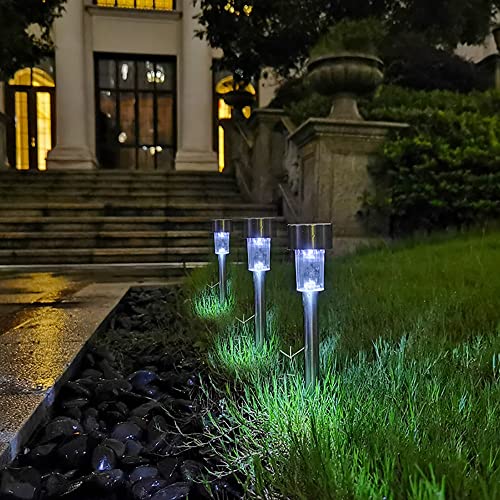 K JINGKELAI Solar Outdoor Lights Pathway, 16 Pack Stainless Steel Solar Lights Outdoor Waterproof LED Light Landscape, Solar Garden Lights for Yard Lawn Walkway Driveway (Cold White)