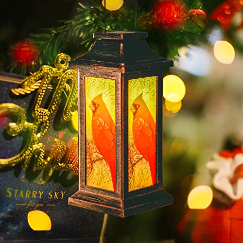 Outdoor Solar Lantern Hanging Solar Lantern Waterproof Lamp Outdoor Garden Decorative,Red Bird,10" H