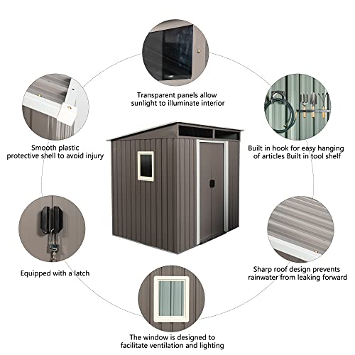 6ft X 4.5ft Outdoor Storage Shed, Galvanized Metal Garden Shed with Window and Metal Foundation, Tool Storage Shed for Patio Lawn Backyard (Gray-with The window-6ftx4.5ft)