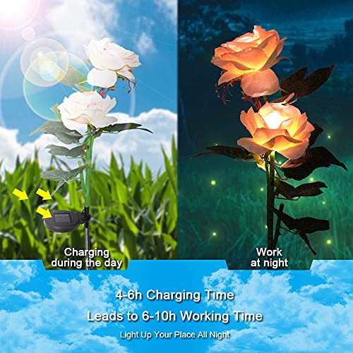 MIKK Solar Garden Stake Flower Lights, 2pack Outdoor Decorative Floral Lights, LED Artificial Waterproof Yard In-Ground Lights Lights for Garden Lawn Patio Backyard.(Pink Rose)
