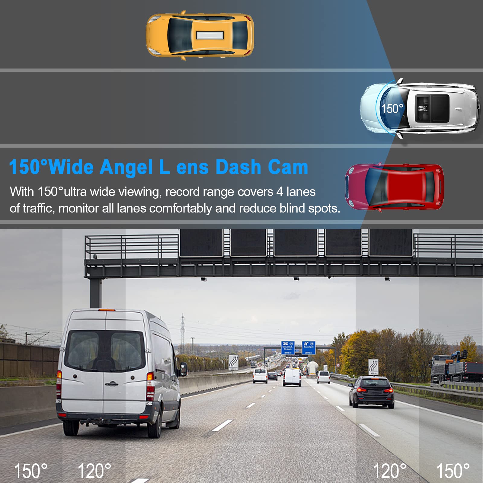 Dash Cam 720P Full HD, On-Dashboard Camera Video Recorder Dashcam for Cars with 3" LCD Display, Night Vision, WDR, Motion Detection, Parking Mode, 120° Wide Angle