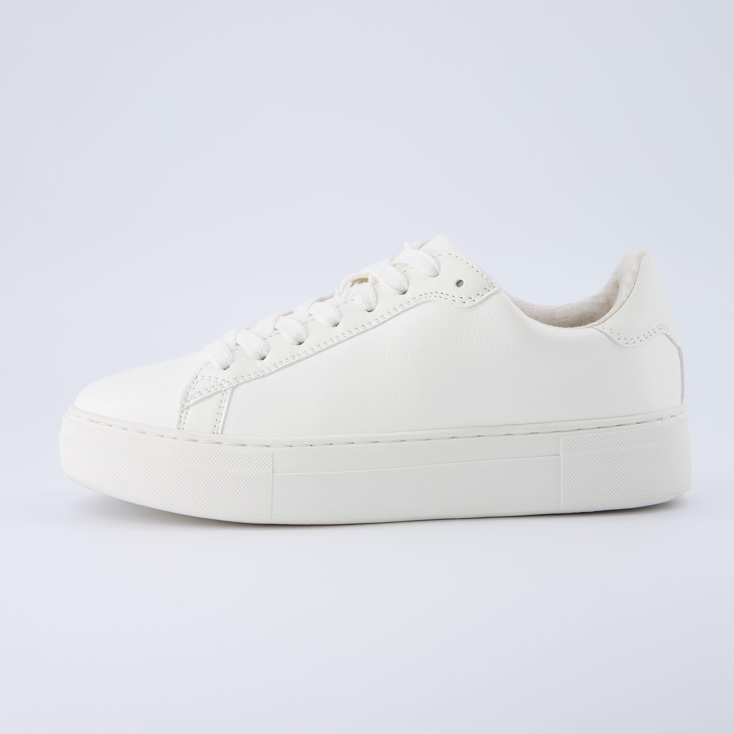 CUSHIONAIRE ROC Lace Up Womens White Sneakers | Comfortable Vegan Leather Casual Platform Sneaker with Memory Foam, White 8