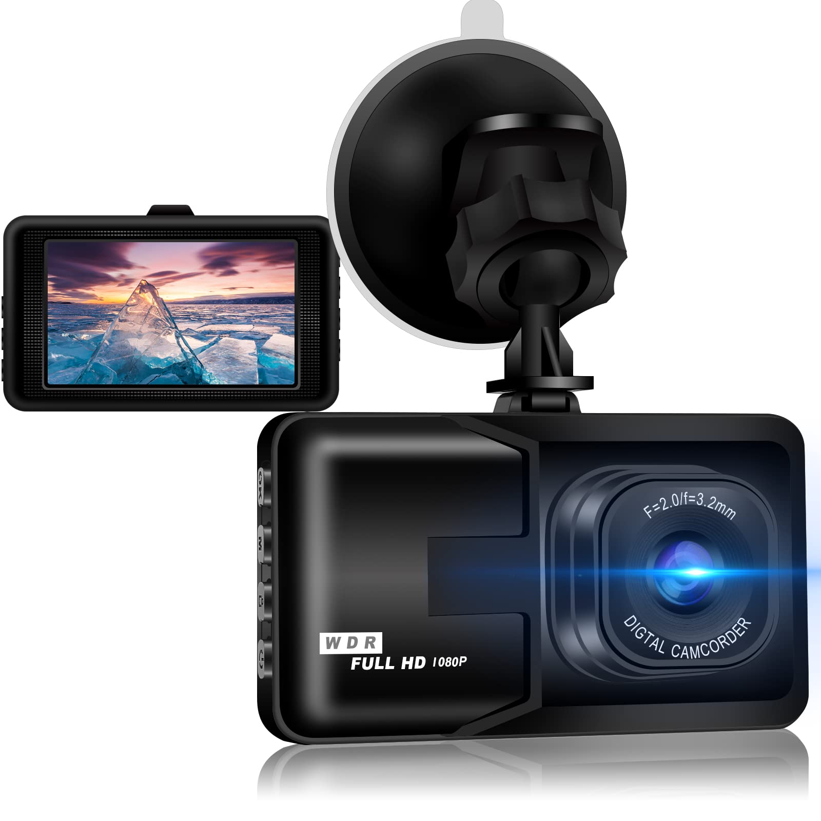 Dash Cam 720P Full HD, On-Dashboard Camera Video Recorder Dashcam for Cars with 3" LCD Display, Night Vision, WDR, Motion Detection, Parking Mode, 120° Wide Angle