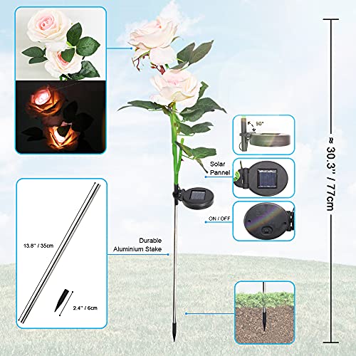 MIKK Solar Garden Stake Flower Lights, 2pack Outdoor Decorative Floral Lights, LED Artificial Waterproof Yard In-Ground Lights Lights for Garden Lawn Patio Backyard.(Pink Rose)