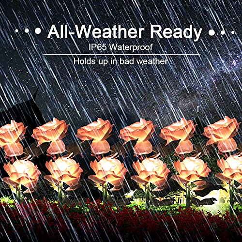 MIKK Solar Garden Stake Flower Lights, 2pack Outdoor Decorative Floral Lights, LED Artificial Waterproof Yard In-Ground Lights Lights for Garden Lawn Patio Backyard.(Pink Rose)