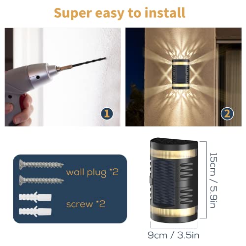 JIALUX Solar Fence Lights,1 Pack Garden Sloar Light [Warm Light/2500K] Solar Outdoor Lights for Garage Landscape Backyard Garden