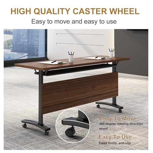 Conference Table Set of 3, Foldable Meeting Table Set with Modesty and Lockable Wheels, Meeting Seminar Table Multifunctional Computer Desk for Home, Office, Conference Room (55.11x19.68x29.52IN)