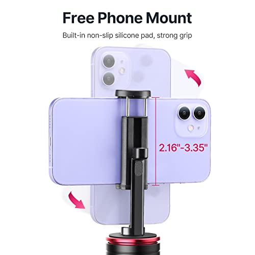 MT-54 Portable Adjustable 5ft Light Stand Tripod, Height 2ft to 5ft, Metal Stand for Small Photography Lights, Webcams, Cameras, 360º Rotating Mount, Aluminum Lightweight, with a Free Phone Mount