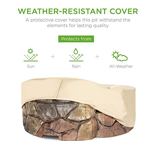 Best Choice Products 30,000 BTU Gas Fire Pit for Backyard, Garden, Home, Outdoor Patio w/Natural Stone, Propane Hose, Handle, Cover