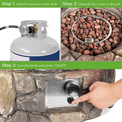 Best Choice Products 30,000 BTU Gas Fire Pit for Backyard, Garden, Home, Outdoor Patio w/Natural Stone, Propane Hose, Handle, Cover