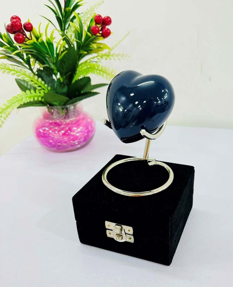 Blue Small Love Heart Pet Urn for Ashes with Box Small Heart Dog’s and Cat’s Ash Container for Funeral Remains with Stand Mini Heart Cremation Urn for Ashes