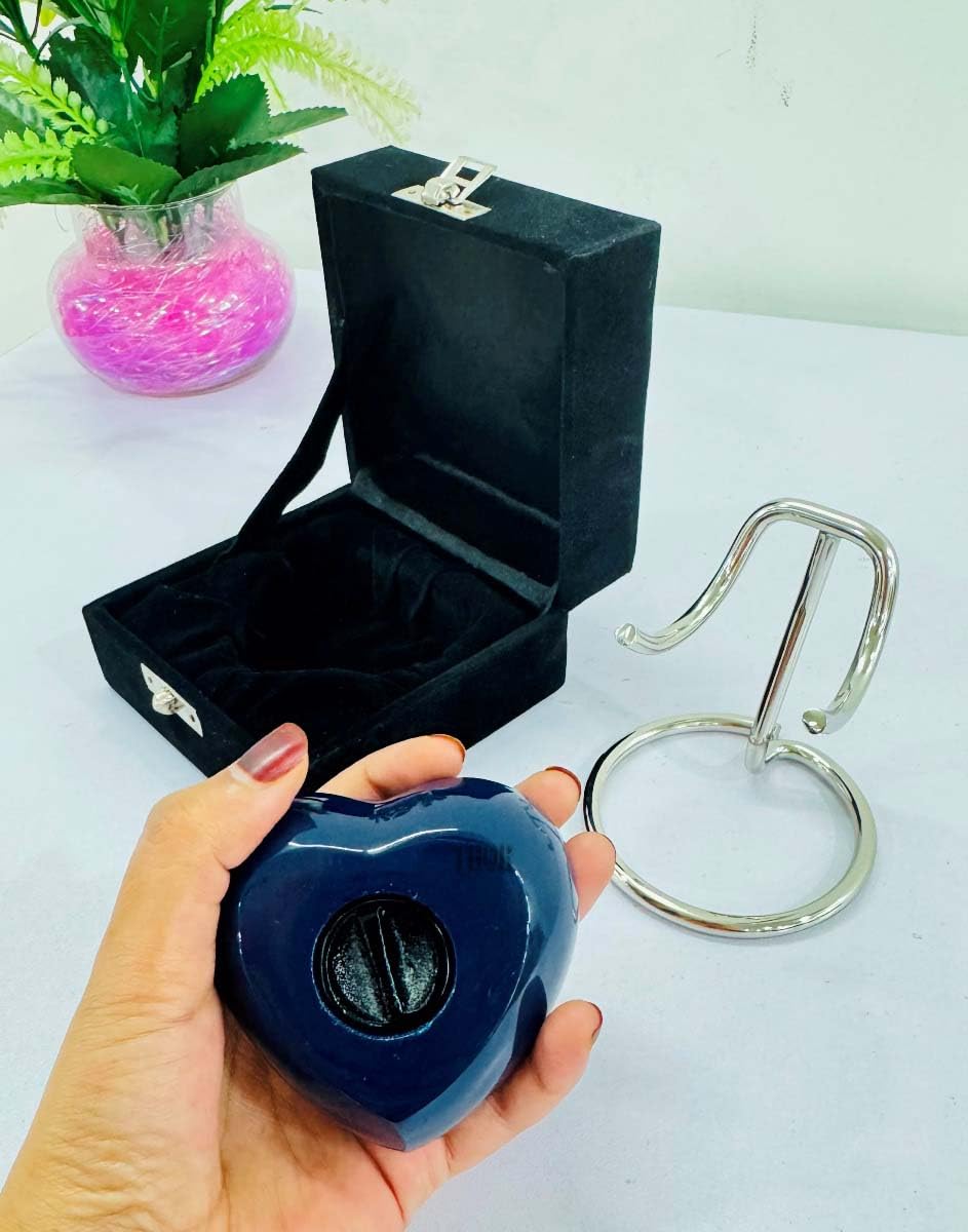 Blue Small Love Heart Pet Urn for Ashes with Box Small Heart Dog’s and Cat’s Ash Container for Funeral Remains with Stand Mini Heart Cremation Urn for Ashes