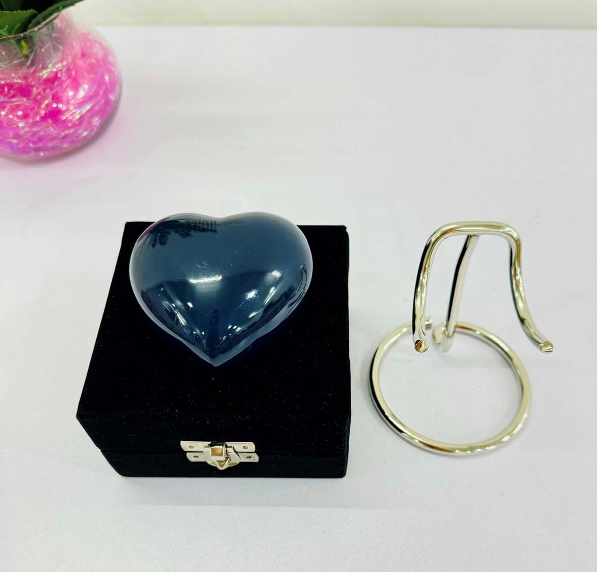 Blue Small Love Heart Pet Urn for Ashes with Box Small Heart Dog’s and Cat’s Ash Container for Funeral Remains with Stand Mini Heart Cremation Urn for Ashes