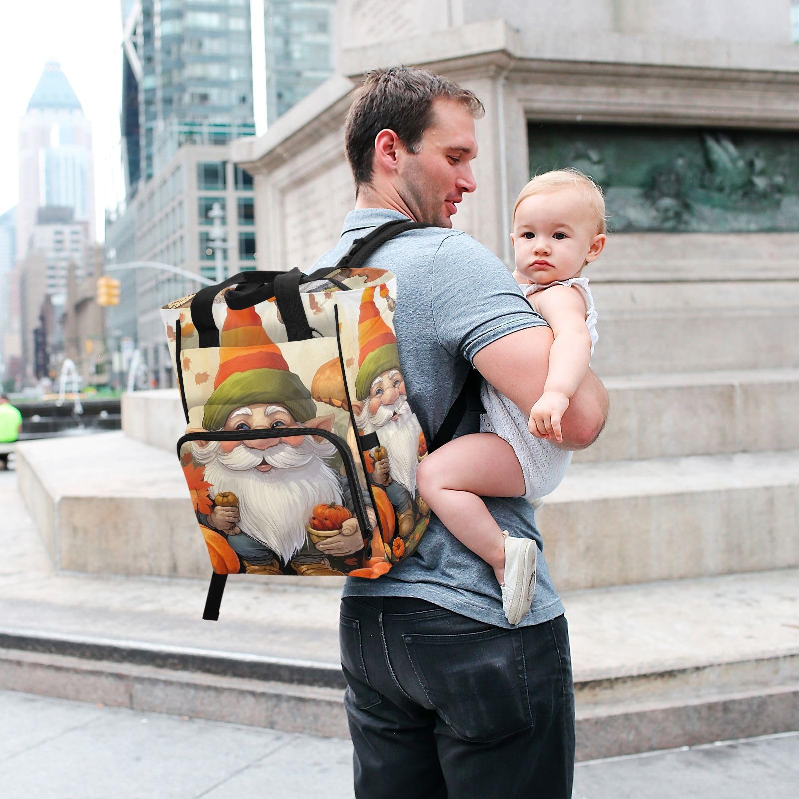 xigua Autumn Gnome Diaper Bag Backpack Multi Function Baby Changing Bags Waterproof Large Capacity Travel Back Pack for Mom Dad