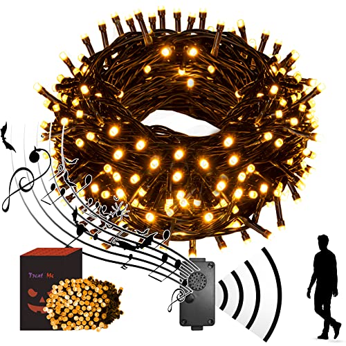 Vanthylit Halloween Decorations, 81.7Ft 200LT Halloween String Lights with Music Sync Spooky Sounds Lighted Halloween Fairy Lights for Indoor and Outdoor Patio Lawn Garden (Orange)