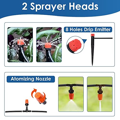 2023 New Upgrade Drip Irrigation Kit, 66FT/20M Garden Watering System, Greenhouse Patio Automatic Irrigation Kits with Double-way Brass Threaded Connector & 2PCS Switch Valve for Easy Install Control - 1/4 inch Tube