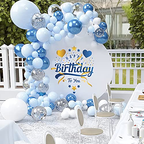 DASHAN White Round Backdrop Cover 7.2x7.2ft Polyester Pure White Birthday Party Photography Background Banquet Press Conference Performance Cake Table Decor for Adult Kids Portrait Photo Studio Props