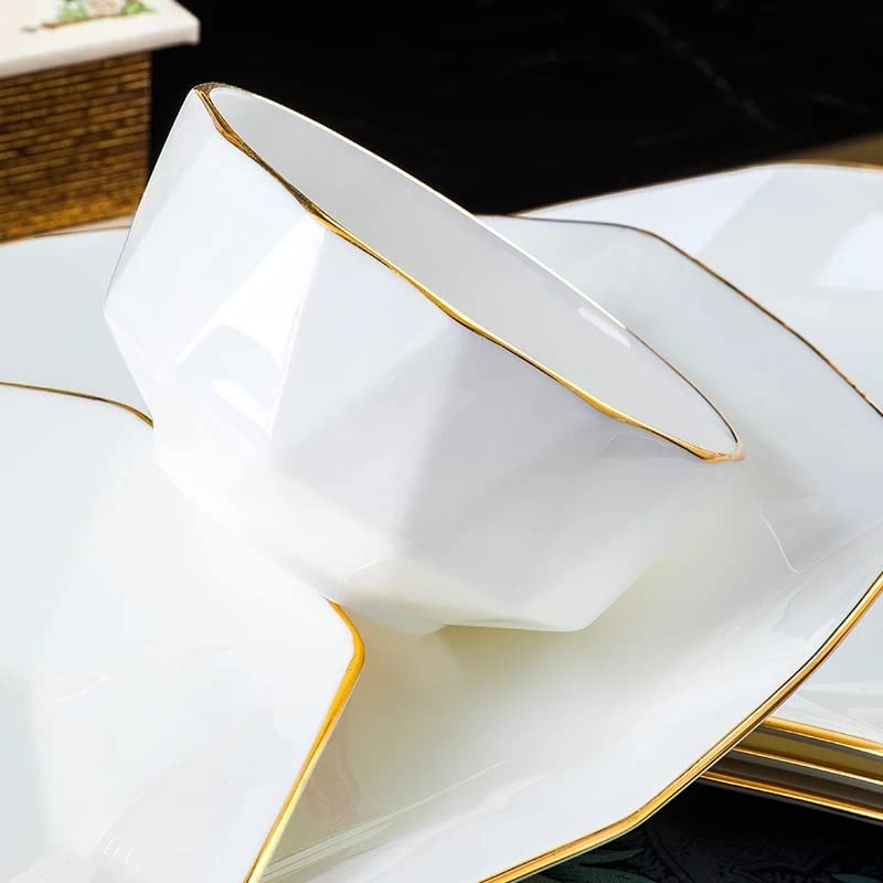 MBBJM 58 Heads Ceramic Dinner Dish Rice Bowl Soup Salad Noodles Bowl Plate Dinnerware Set (Tableware 1 Set And 1 Pot)
