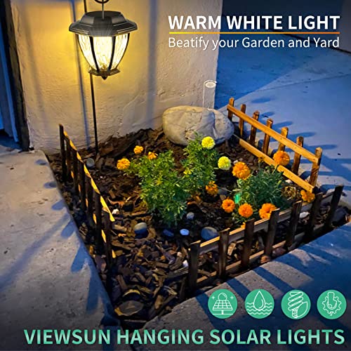 Viewsun Upgrade Hanging Solar Lights, 34 Inch Warm White Shepherd Hook Lights Waterproof Outdoor Decorative Solar Lantern Lights for Garden Decor, Pathway, Front Porch, 2 Pack