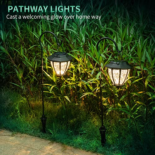 Viewsun Upgrade Hanging Solar Lights, 34 Inch Warm White Shepherd Hook Lights Waterproof Outdoor Decorative Solar Lantern Lights for Garden Decor, Pathway, Front Porch, 2 Pack