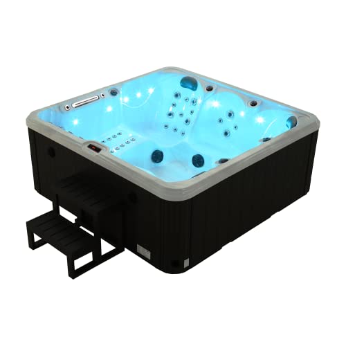 KOOSOM Luxury Hot Tub 5 Person Jakuzi Whirlpool Outdoor Spa Tub Freestanding Bathtub in Garden, 72 Jets Massage for 78-Inch Square with LED Lights, White