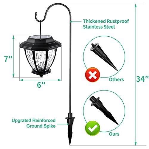 Viewsun Upgrade Hanging Solar Lights, 34 Inch Warm White Shepherd Hook Lights Waterproof Outdoor Decorative Solar Lantern Lights for Garden Decor, Pathway, Front Porch, 2 Pack