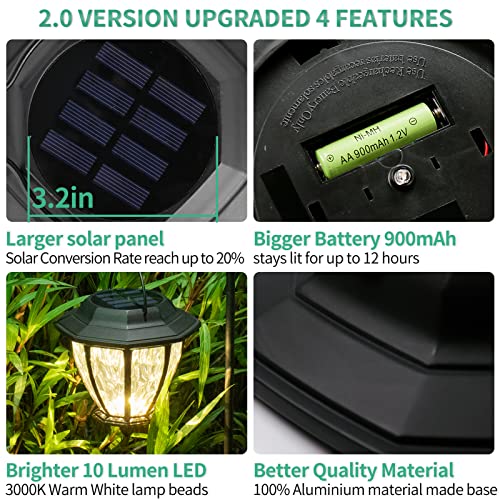 Viewsun Upgrade Hanging Solar Lights, 34 Inch Warm White Shepherd Hook Lights Waterproof Outdoor Decorative Solar Lantern Lights for Garden Decor, Pathway, Front Porch, 2 Pack
