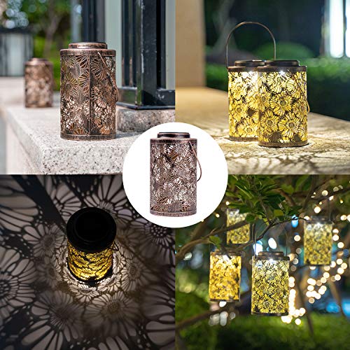 Solar Lanterns Outdoor Hanging - Garden Solar Lights Metal Outdoor Lantern 2 Pack Decorative Garden Table Lights Solar Powered SUNWIND 2 Pack for Porch, Patio, Home (Flower)
