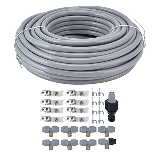 Emoshayoga Garden Sprayer Pipe Set, Humidification 15m/49.2ft Professional Garden Hose Set Low Pressure Cooling Atomization for Outdoor