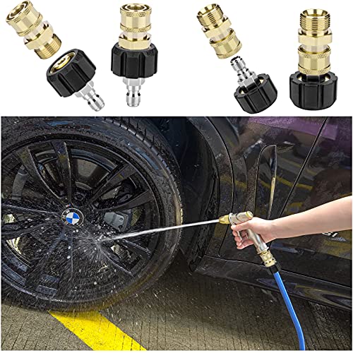 Pressure Washer Adapter Set, 2 Pair M22 Pressure Washer Quick Connect, M22 (M22-14MM) to 1/4'' Quick Connect Couplers, Hose Adapter for Power Washer Hose, 5000 PSI