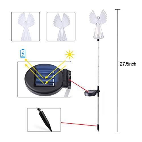 ROSRAN Solar Angel Light Grave Decorations for Cemetery Solar Garden Stake Lights Solar Garden Angel Lights Decoration Memorial Gifts for Grave Cemetery Angel Sympathy Gifts Angel Fiber Optic Lights