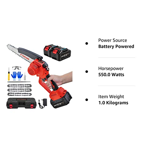 Mini Chainsaw 8 Inch, Cordless Mini Chainsaw Battery Powered with 24V 3.0Ah Batteries and 3 Chains, Brushless Motor, with Automatic Chain Lubrication