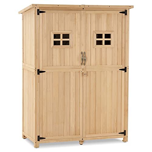 MCombo Large Outdoor Storage Shed with 2 Shelves, Oversize Garden Tool Shed with Latch, Outdoor Storage Cabinet with Floor for Patio and Yard (46.9" x 22.4" x 66") 1911 (Beige)