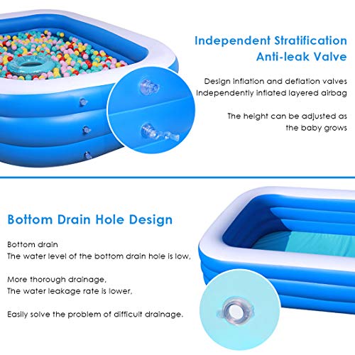 HideRacoon Kiddie Pool Family Inflatable Swimming Pool for Adults, 118" X 69" X 22" Swimming Pools, Oversized Pool Outdoor Blow Up Above Ground Pool for Backyard, Garden