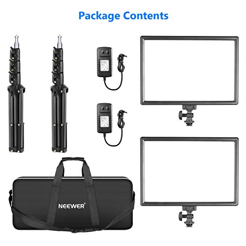 Neewer 13" Led Video Light Panel Lighting Kit, 2-Pack Dimmable Bi-Color Soft Lights with Light Stand, Built-in 8000mAh Battery, 3200K~5600K CRI 95+ 2400Lux for Game/Live Stream/YouTube/Photography