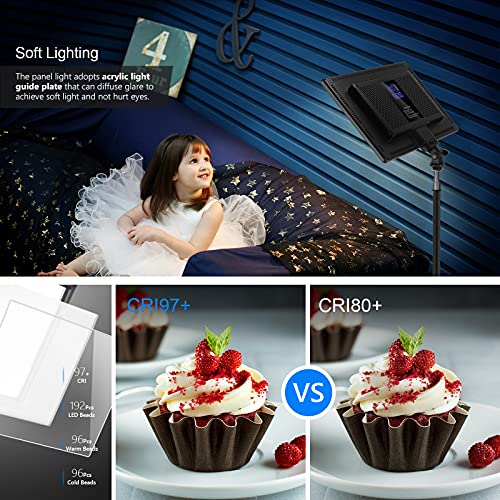 Neewer 13" Led Video Light Panel Lighting Kit, 2-Pack Dimmable Bi-Color Soft Lights with Light Stand, Built-in 8000mAh Battery, 3200K~5600K CRI 95+ 2400Lux for Game/Live Stream/YouTube/Photography